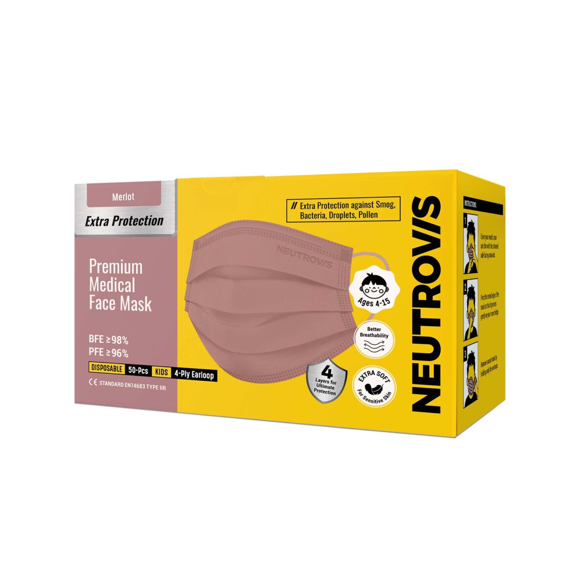 [NEW] Neutrovis Premium 4-Ply Medical Face Mask For Kids – 50s (Merlot ...